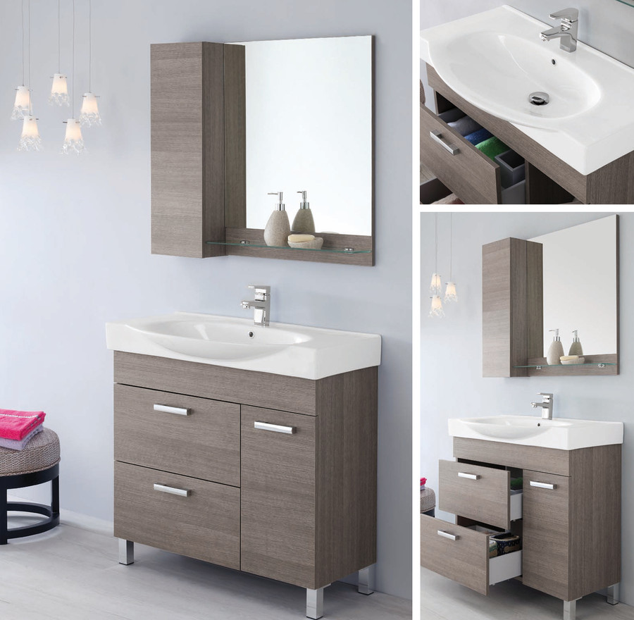 90cm Bathroom Vanity, with ceramic washbasin, mirror, shelf and wall ...