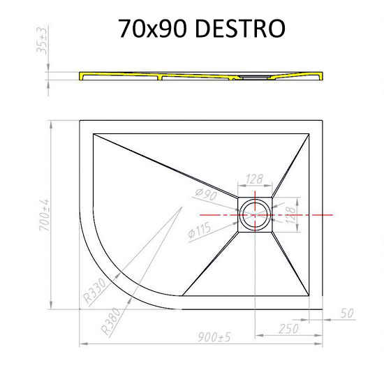 Semicircular shower tray in resin 3 colors with stone effect available ...